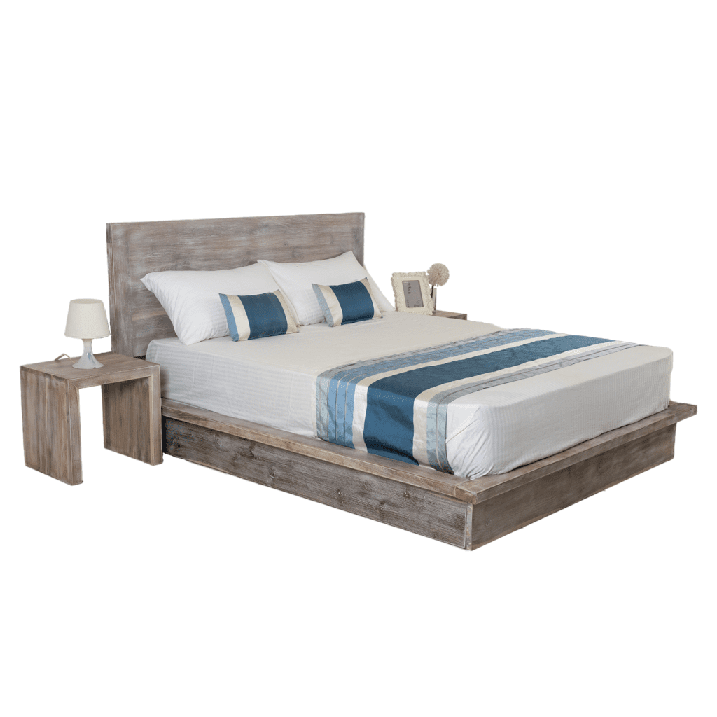 ARALIYA DESIGN WHITE WASHED BED WITH U SHAPED BEDSIDE TABLES – Singhe ...