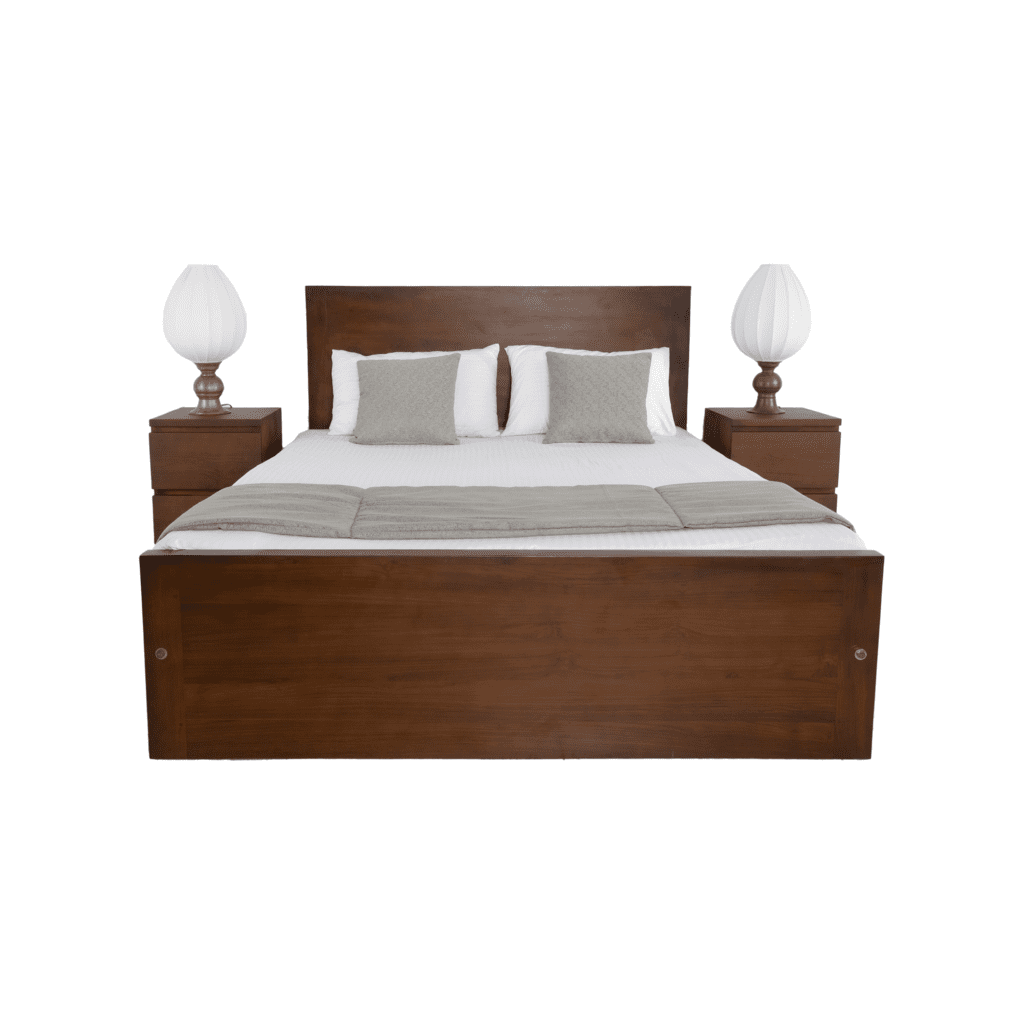 PLAIN HEADBOARD BED WITH S STYLE BEDSIDE CUPBOARDS – Singhe Furniture