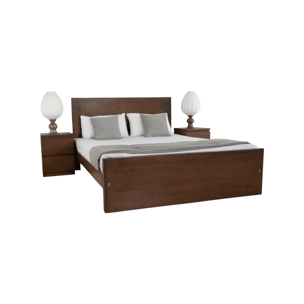 PLAIN HEADBOARD BED WITH S STYLE BEDSIDE CUPBOARDS – Singhe Furniture