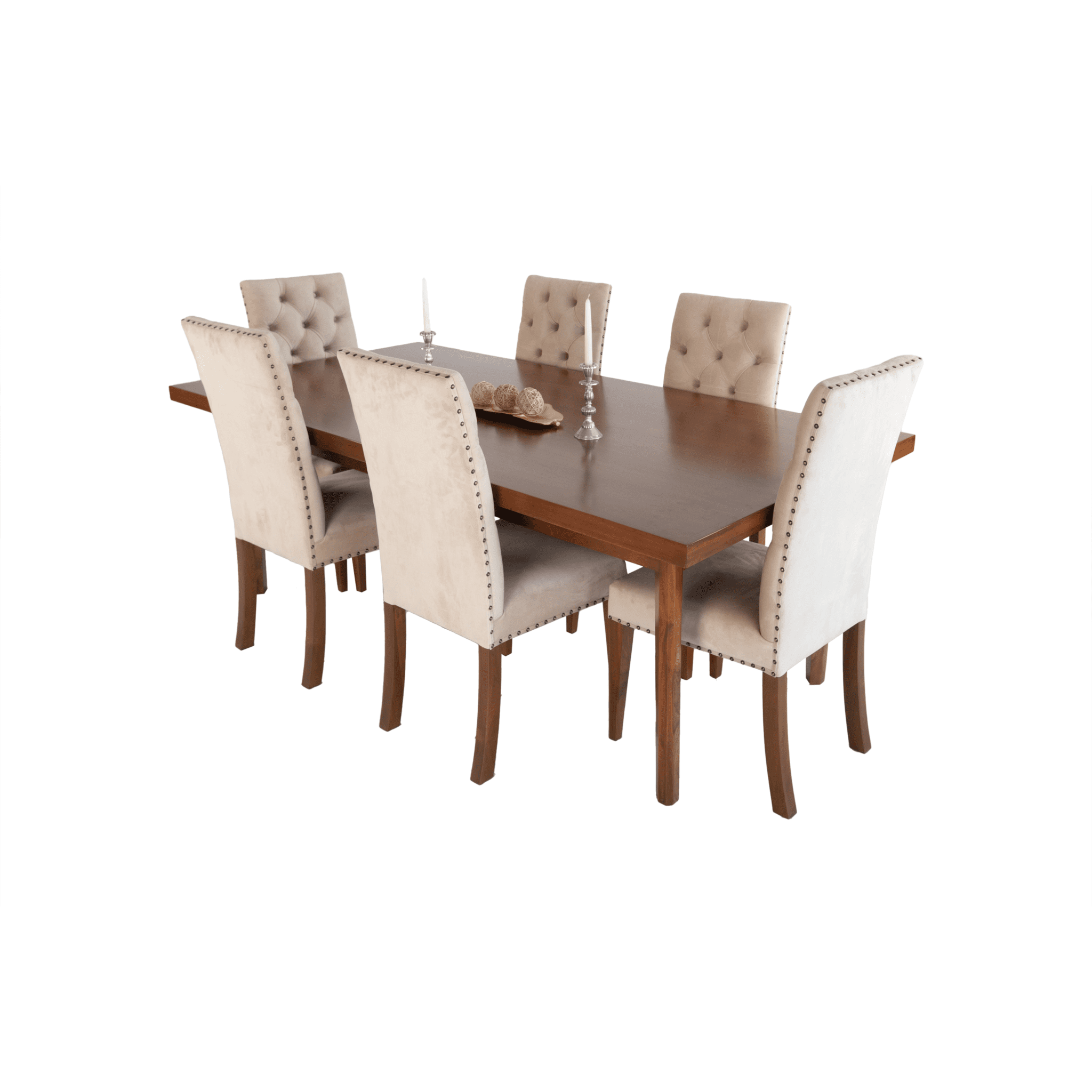 L-PLAIN WOODEN TOP TABLE WITH L-COSMO DINING CHAIRS (WITH STUDS ...
