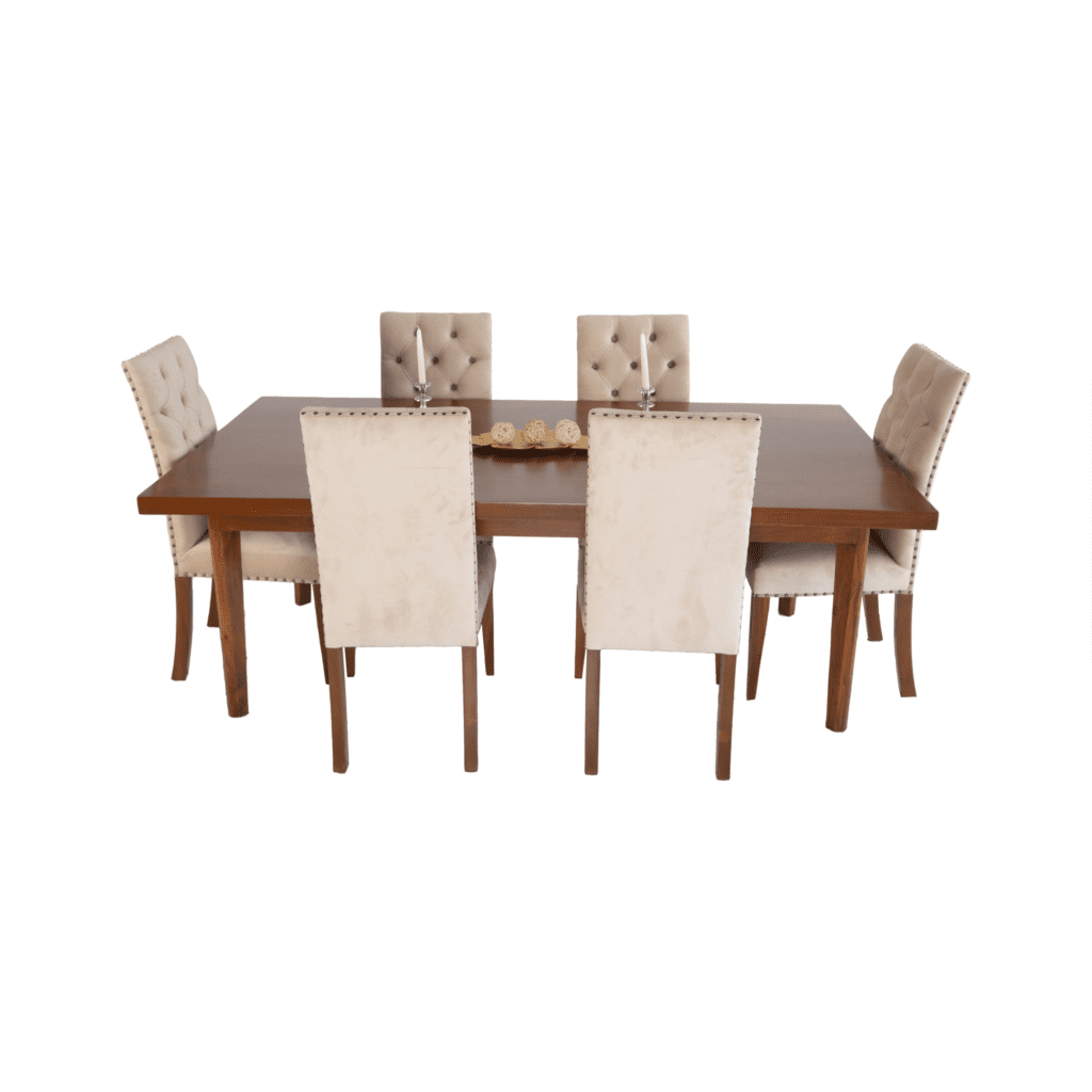 L-PLAIN WOODEN TOP TABLE WITH L-COSMO DINING CHAIRS (WITH STUDS ...